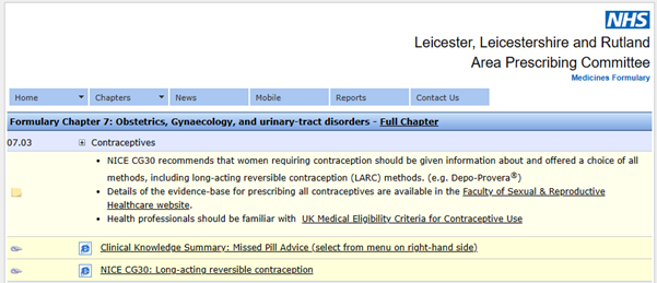 Local Oral Contraception Prescribing Guidance – Important Note for ...